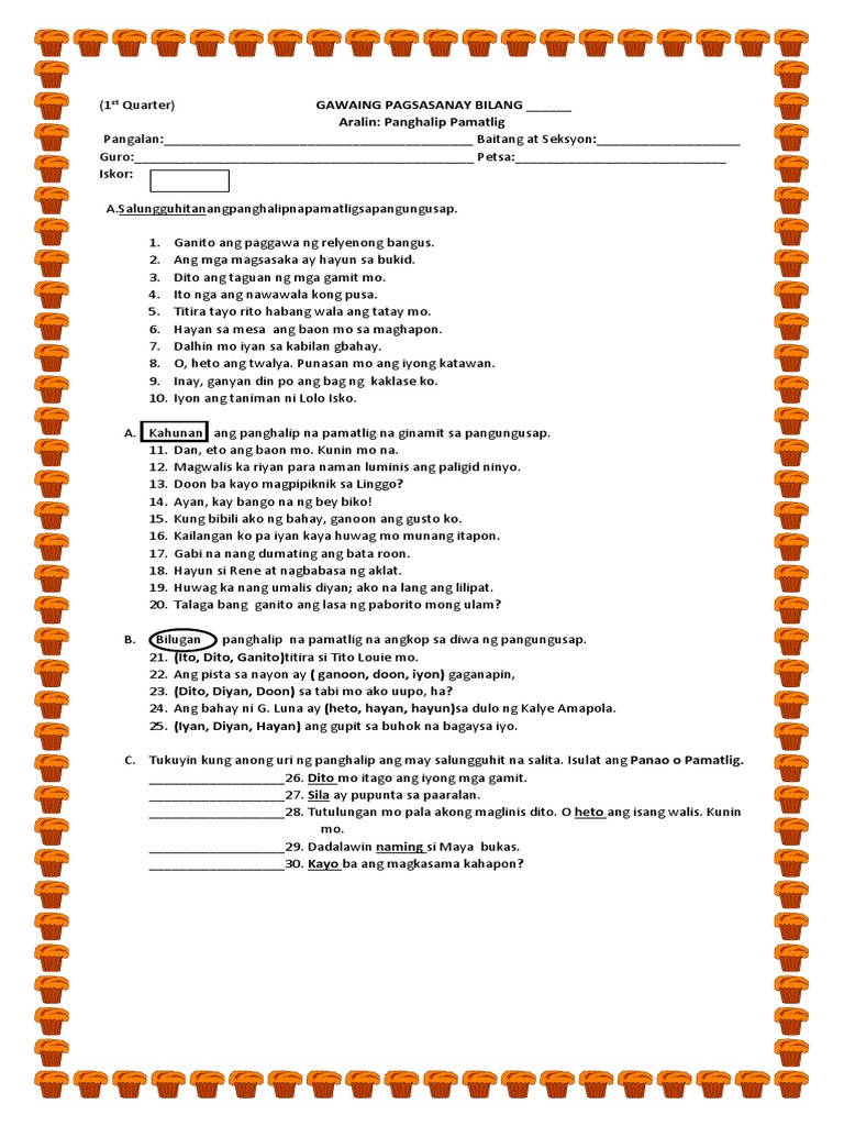 1st... Gawaing Pagsasanay Sa Panghalip Na Pamatlig | PDF