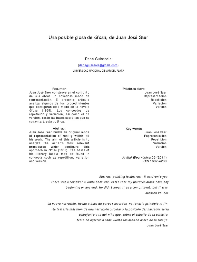 Glosa de Saer: Análisis y Poética | PDF | Narración | Narrativa