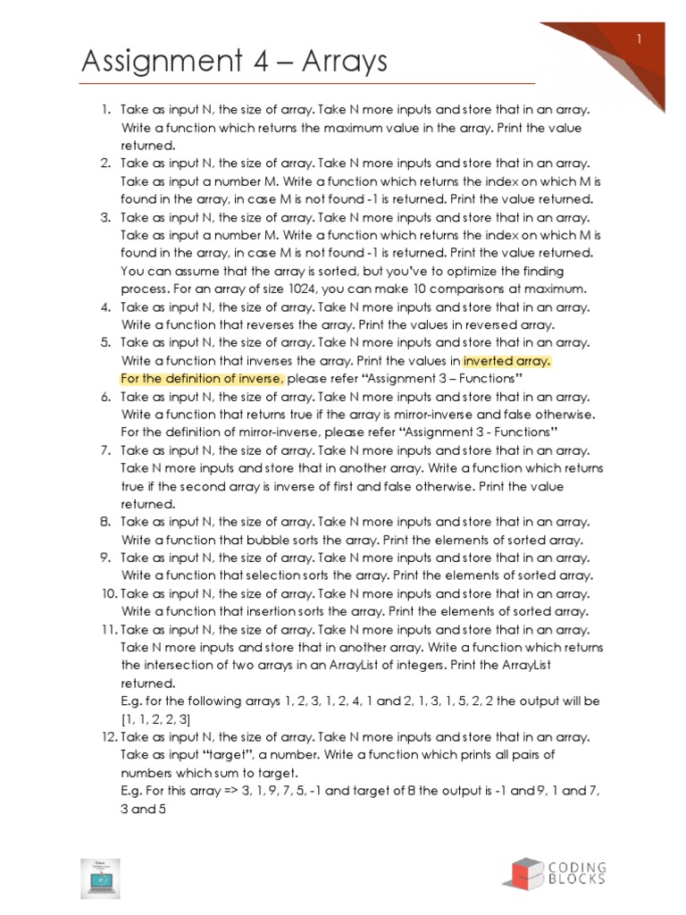 Assignment 4 Arrays Pdf Function Mathematics Array Data Structure 0396