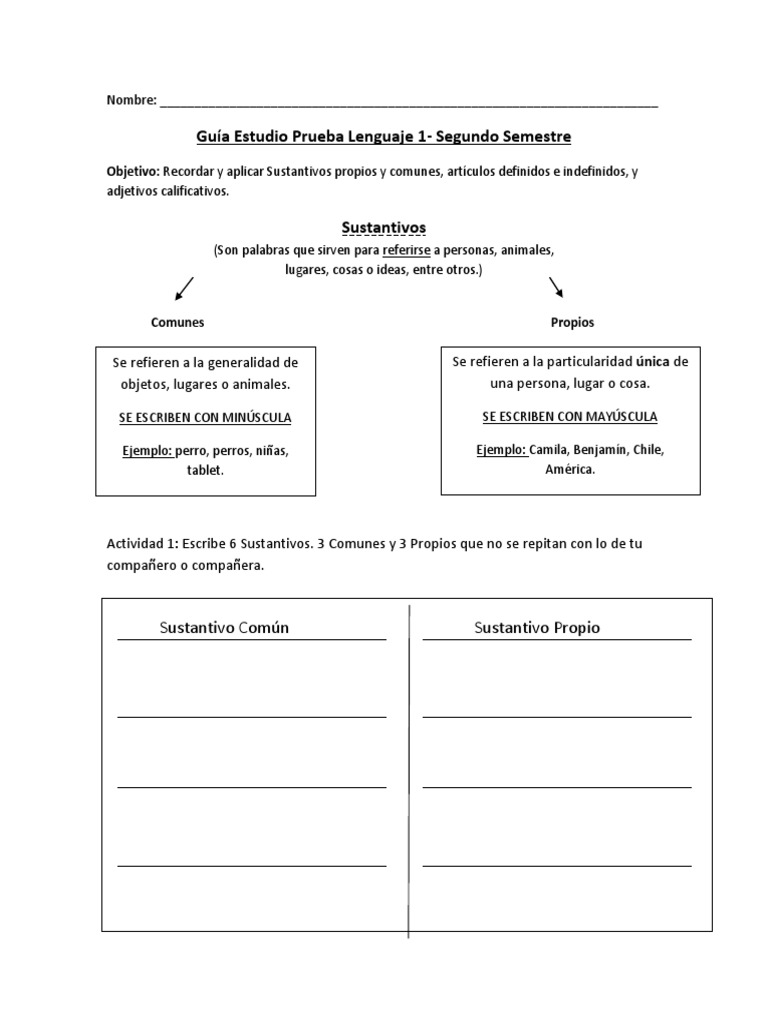 Actividades para Prueba Sustantivos-Adjetivos-Articulos | PDF ...