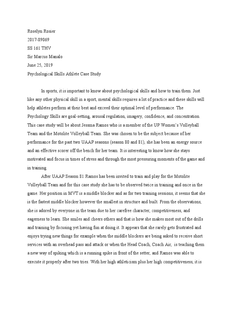 SS 161 Athlete Case Study | PDF | Goal Setting | Motivation