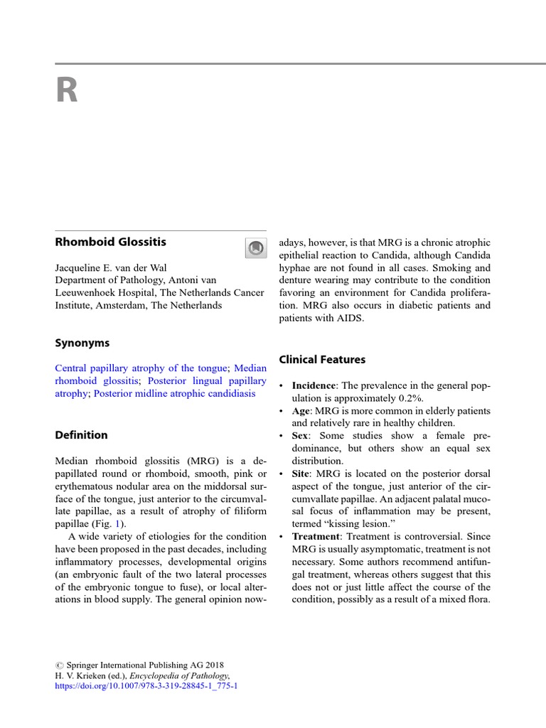 Rhomboid Glossitis: Synonyms Clinical Features | PDF | Medical ...