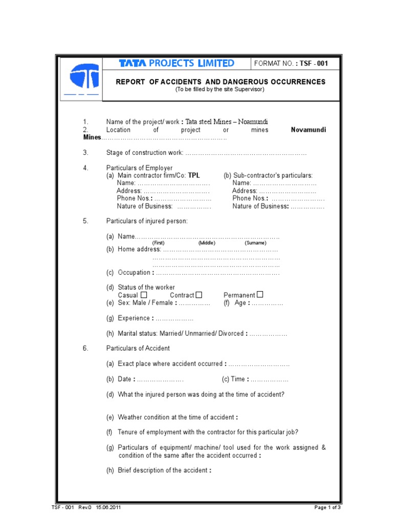 Report of Accidents and Dangerous Occurrences: Novamundi Mines . | PDF ...