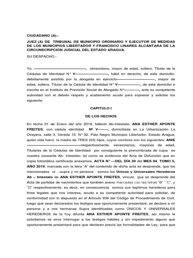 Modelo de Libelo para Herederos Universales | PDF | Gobierno | Justicia