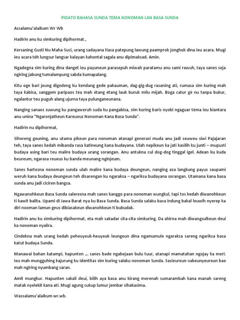 Pidato Bahasa Sunda Tema Nonoman Lan Basa Sunda | PDF