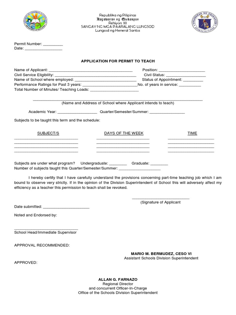Application for Teaching Permit | PDF | Academic Term | Government ...
