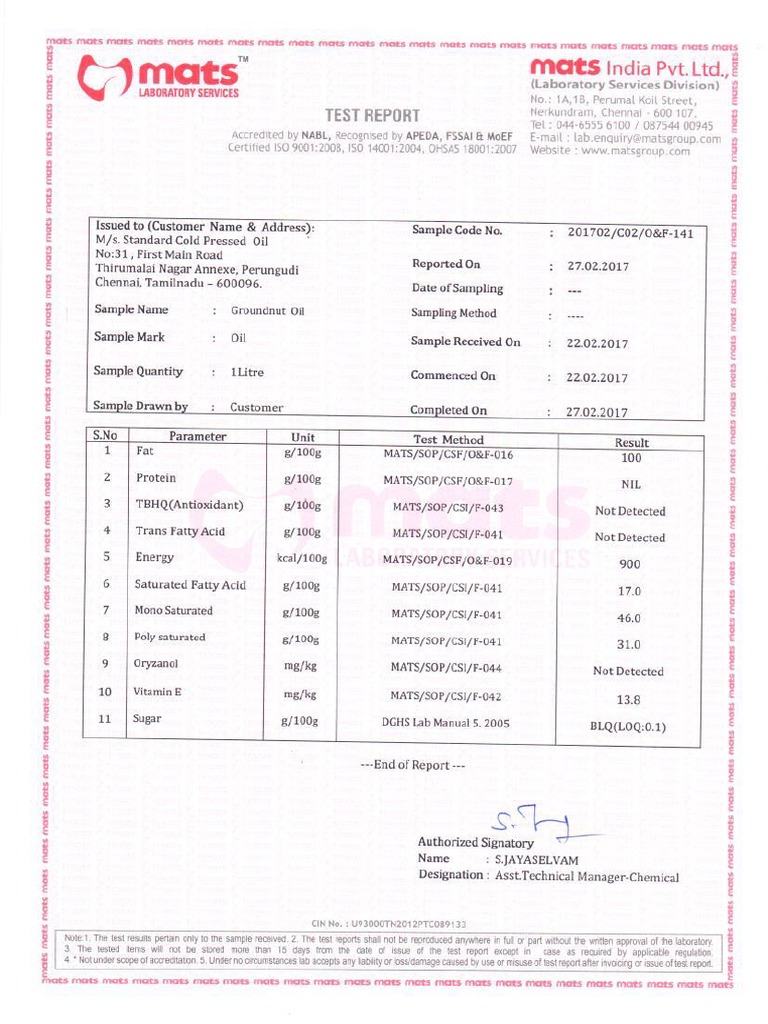 Groundnut Oil Lab Report PDF | PDF