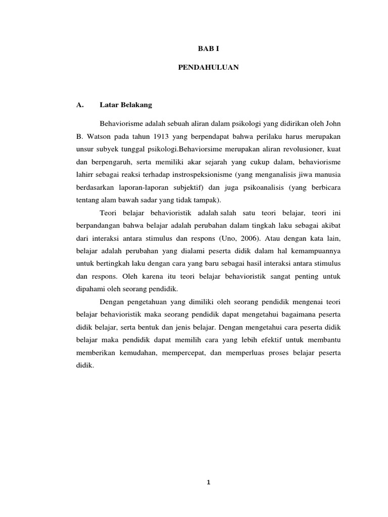 Pendekatan Behavioristik Untuk Pembelajaran Dalam Pengembangan Kreatifitas | PDF