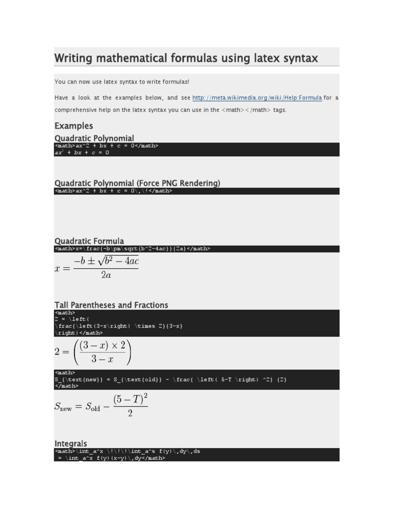 Writing Mathematical Formulas Using Latex Syntax | PDF