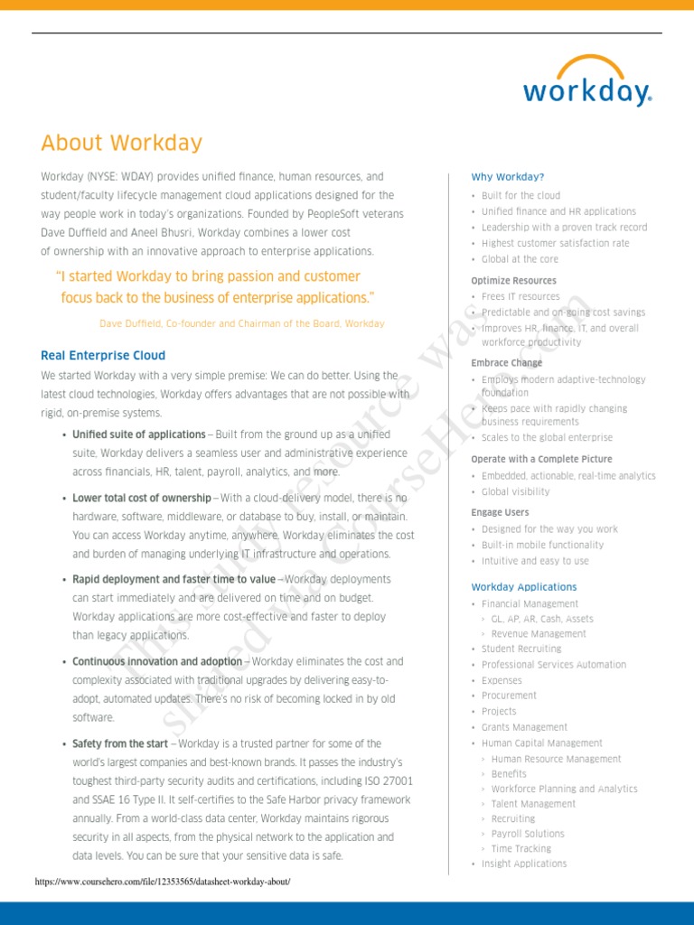 Datasheet Workday About PDF | PDF | Cloud Computing | Mobile App