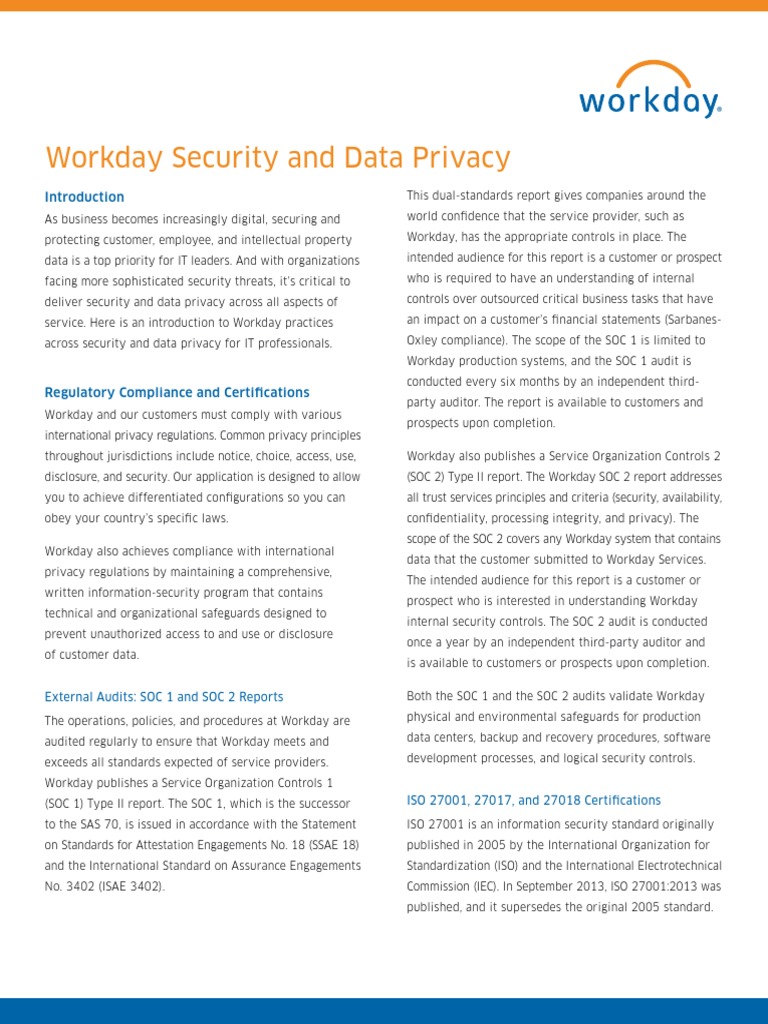 Datasheet Workday Security PDF | PDF | Information Security | Encryption