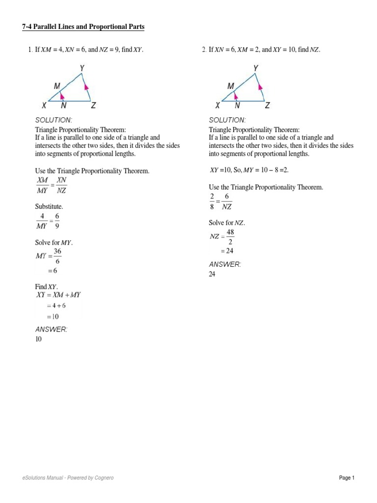 7-4 Parallel Lines and Proportional Parts | PDF | Triangle | Triangle ...