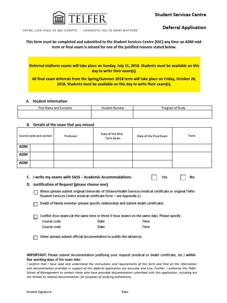 Student Services Centre Deferral Application: First Name and Surname ...