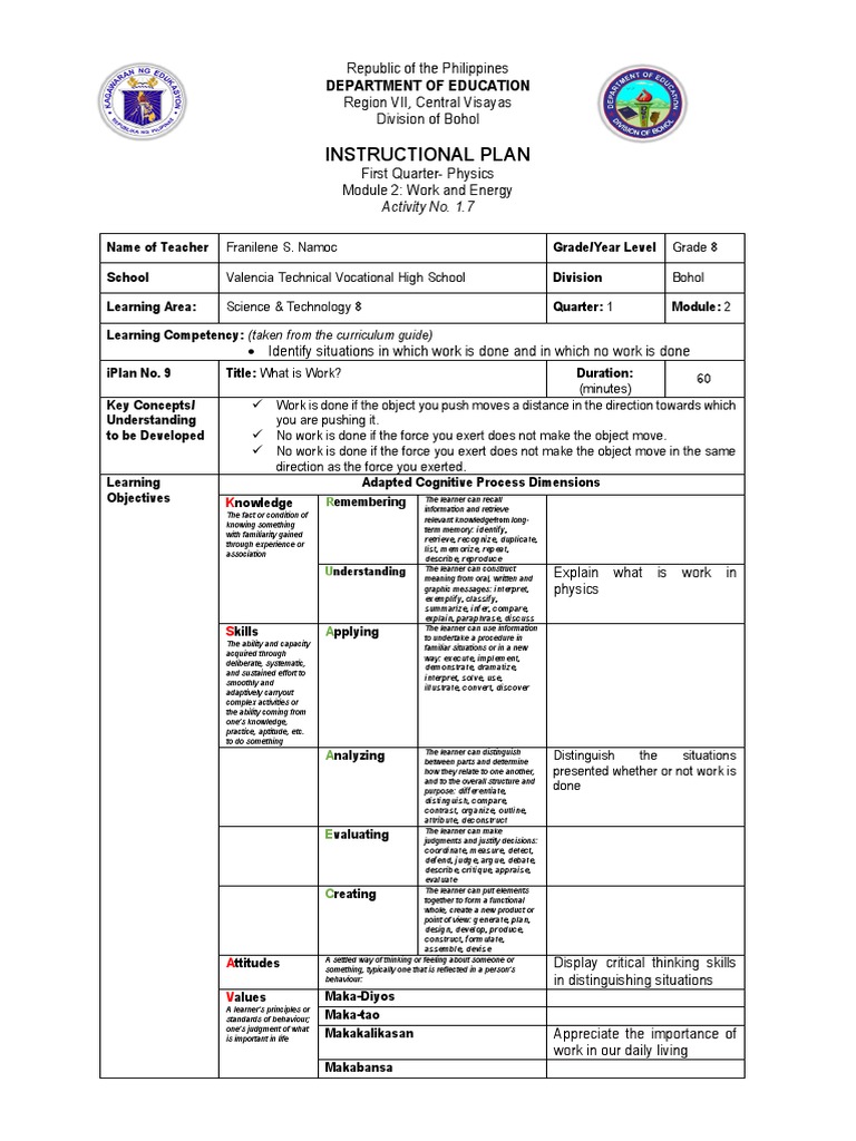 Science8 Q1 W4 D3 WhenIsWorkDone | PDF | Force | Critical Thinking