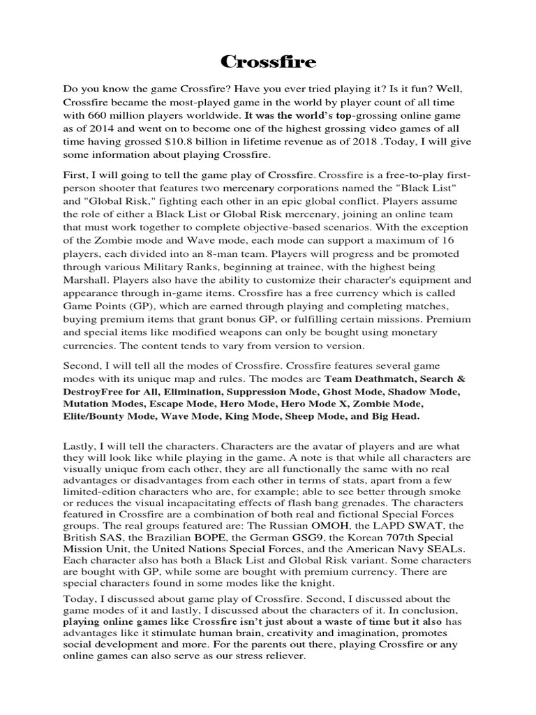 Crossfire | PDF | Game Design | Video Game Gameplay