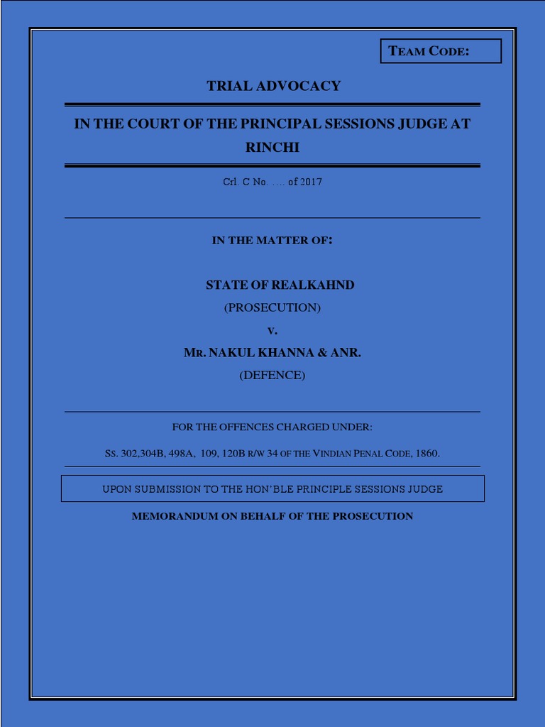 Prosecution Memorial | PDF | Conspiracy (Criminal) | Mens Rea