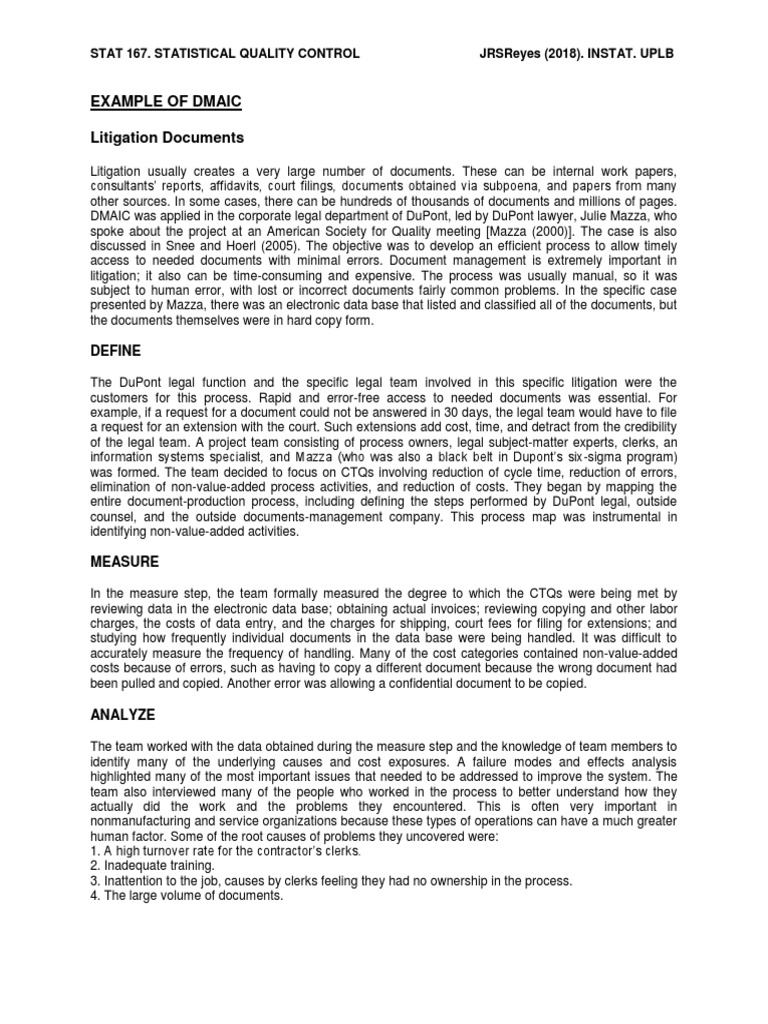 Example of DMAIC Process | PDF | Document | Six Sigma