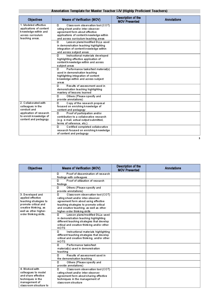 AppendixL.2 AnnotationTemplate MasterTeacherI-IV | PDF | Lesson Plan ...