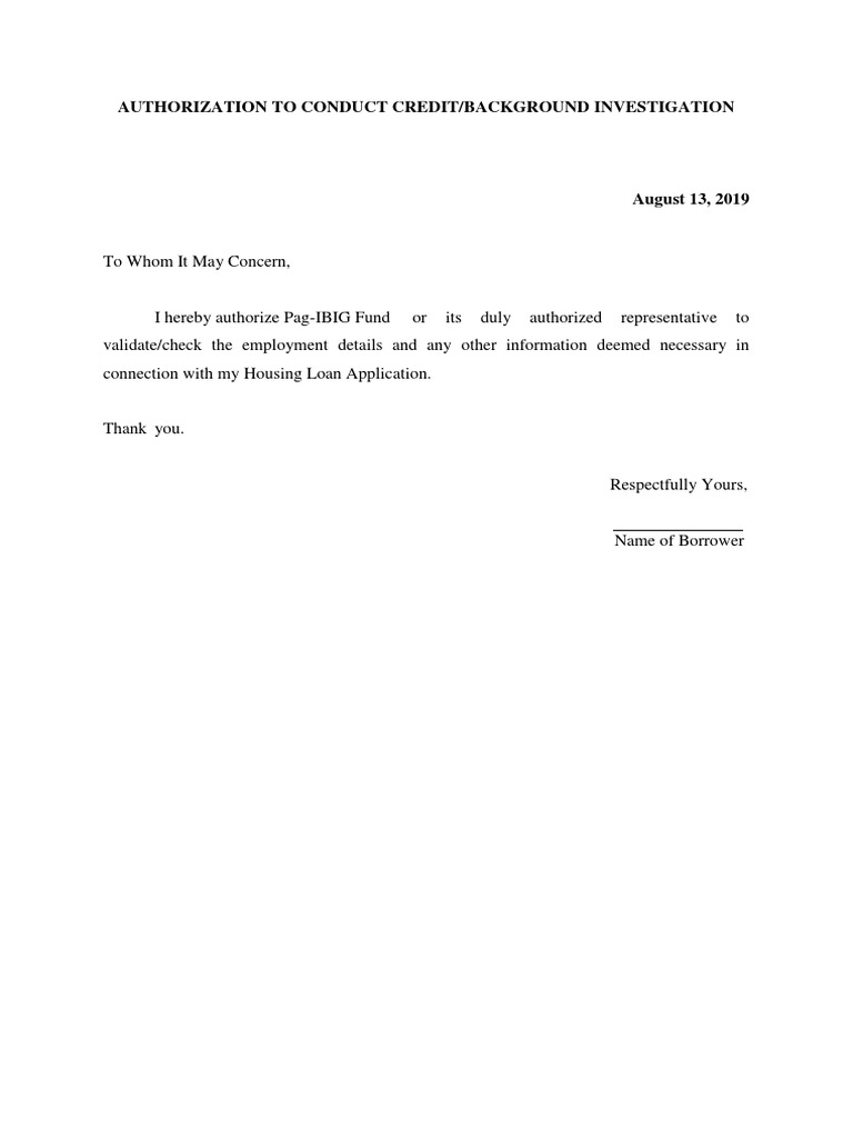 Pag-IBIG Credit Investigation Authorization | PDF | Law