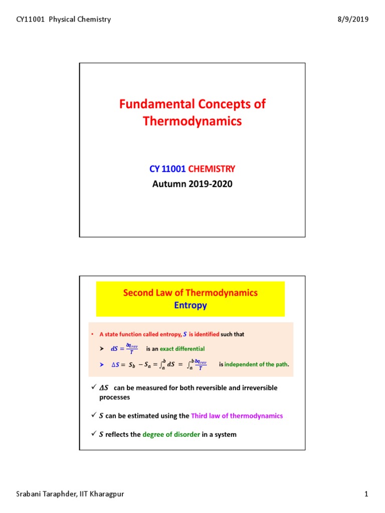Fundamental Concepts of Thermodynamics: Chemistry | PDF | Entropy ...