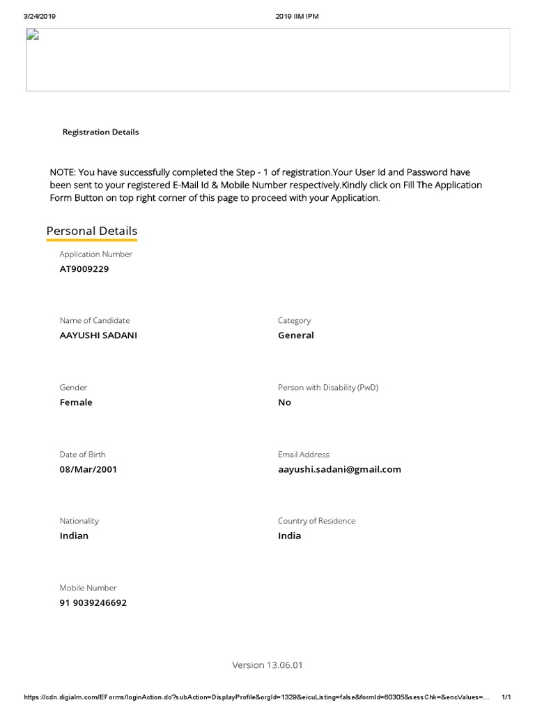 IIM IPM 2019 Registration Confirmation | PDF