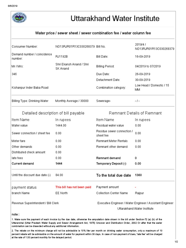 Water Bill PDF | Download Free PDF | Invoice | Fresh Water