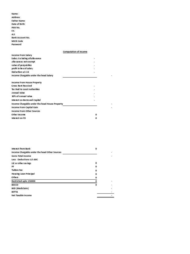 ITR 1 Excel Sheet To Download Only | PDF | Tax Deduction | Employee ...