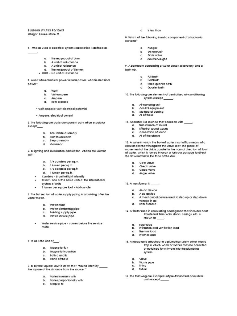 Building Utilities Reviewer | PDF | Plumbing | Building Engineering