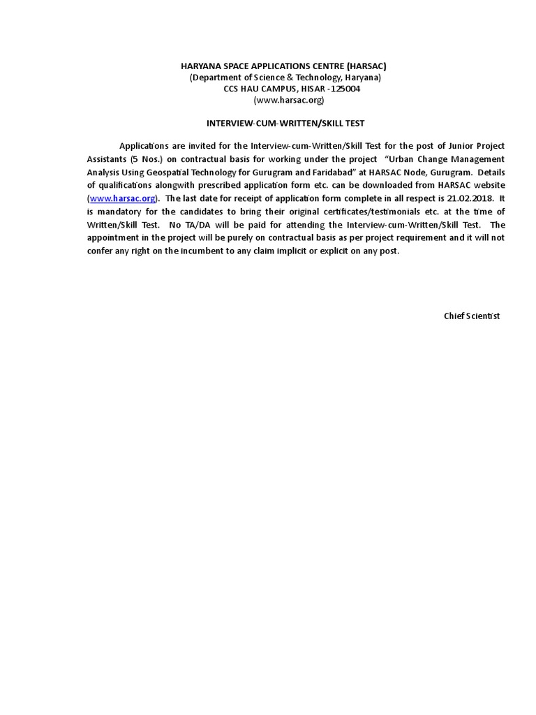 Haryana Space Applications Centre (Harsac) | PDF | Business