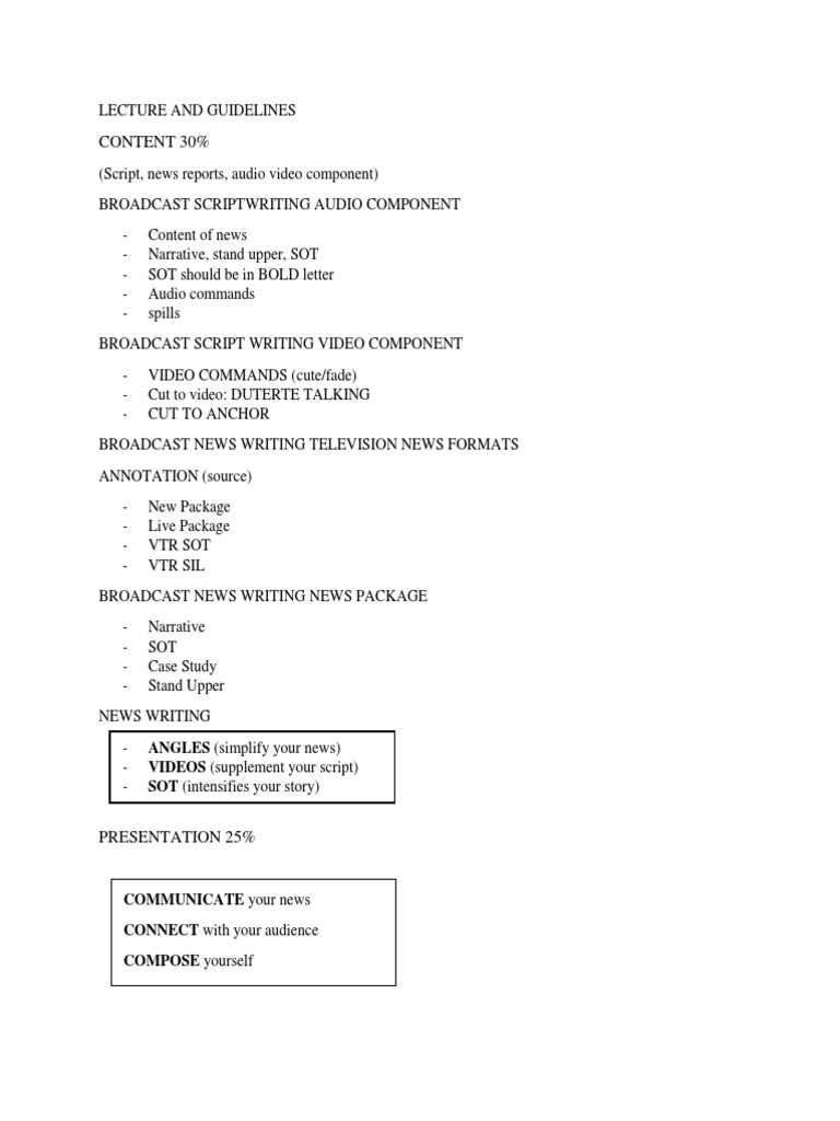 TV Broadcasting Scriptwriting Guidelines | PDF