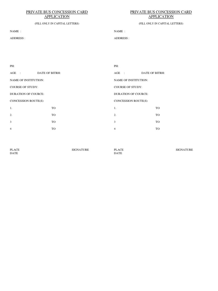 Private Bus Concession Card Application | PDF