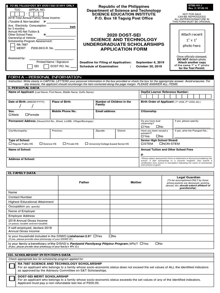 2020 DOST-SEI Science and Technology Undergraduate Scholarships ...