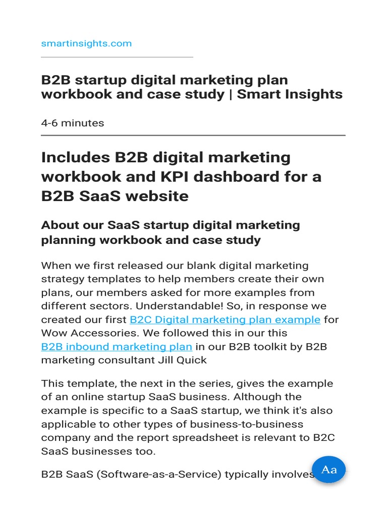 B2B Startup Digital Marketing Plan Workbook and Case Study Smart Insights | PDF | Software As A ...