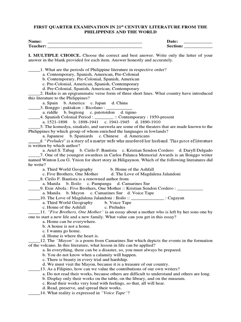 Ilocano Riddles in Literature Exam | PDF | Classics | General Fiction