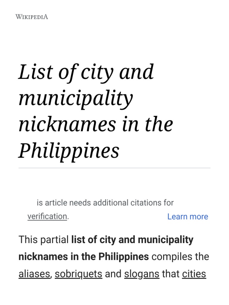 List of City and Municipality Nicknames in The Philippines - Wikipedia ...