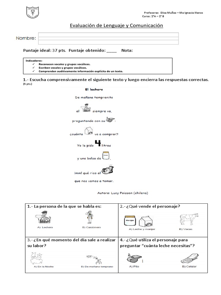 Diagnóstico Lenguaje 1ro | PDF