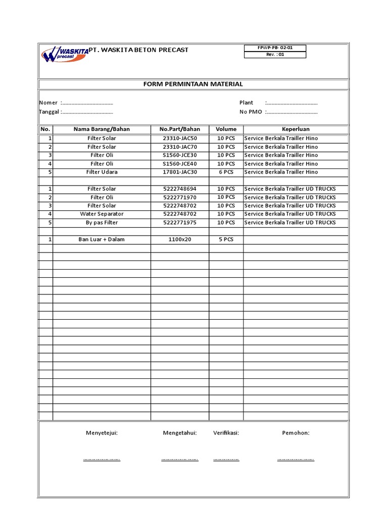 Form Permintaan Material | PDF | Unit Operations | Gas Technologies