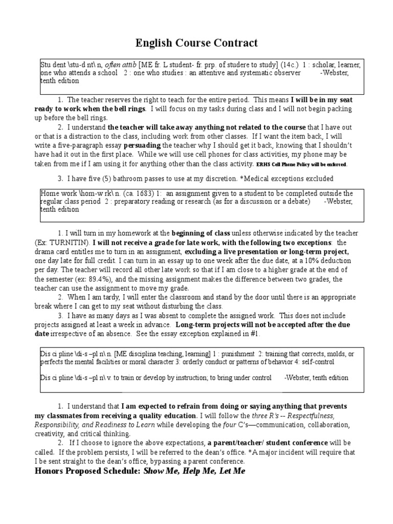 Web19-20 Final Copy of English Course Contract 2019-20 | PDF | Homework ...