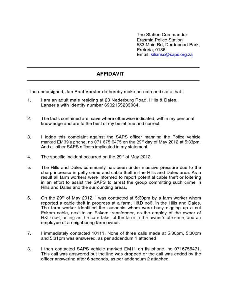 Affidavite Template | PDF | Common Law | Criminal Law