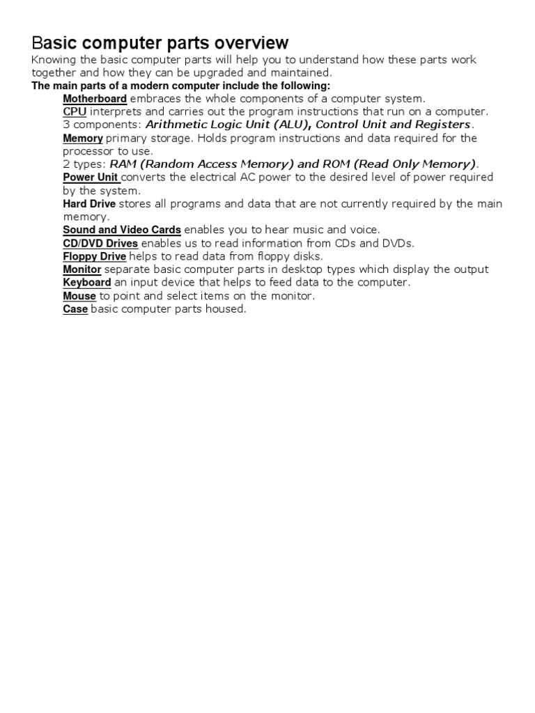 Basic Computer Parts | PDF