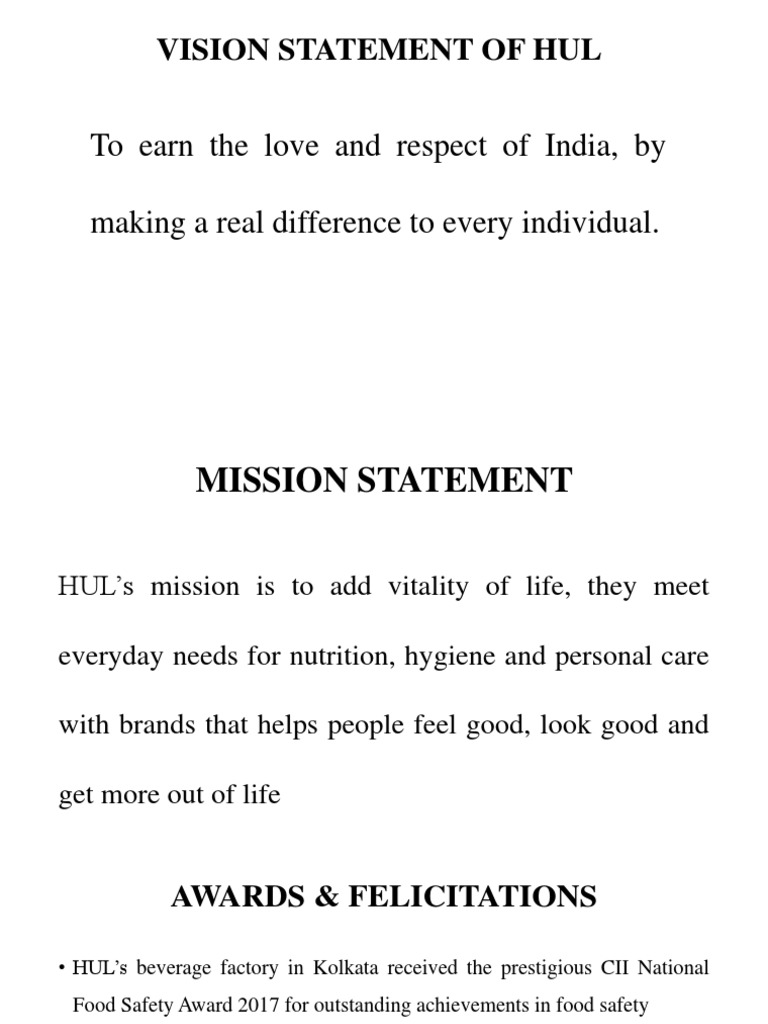Vision Statement of Hul: To Earn The Love and Respect of India, by ...