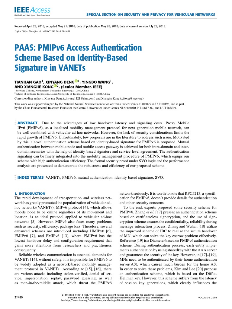 Paas: Pmipv6 Access Authentication Scheme Based On Identity-Based Signature in Vanets | PDF ...
