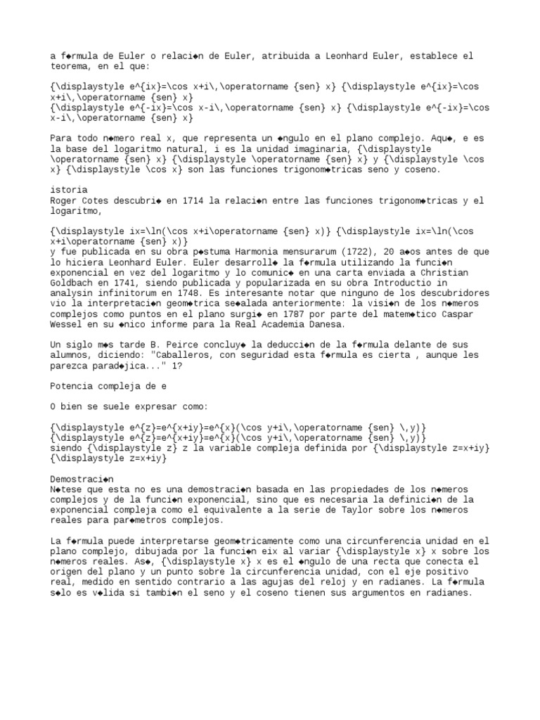 Formulas de Euler | PDF | Funcion exponencial | Leonhard Euler