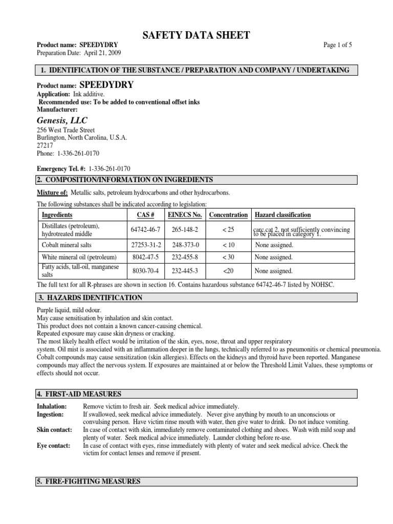 Safety Data Sheet: Speedydry | PDF | Firefighting | Personal Protective Equipment