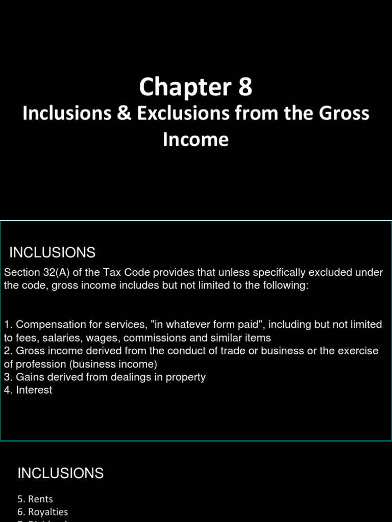 Inclusions & Exclusions From The Gross Income | PDF | Dividend | Income Tax