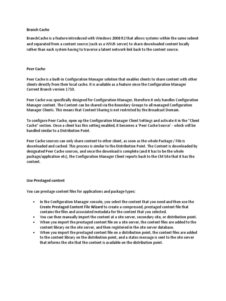 Windows BranchCache & Peer Cache Guide | PDF