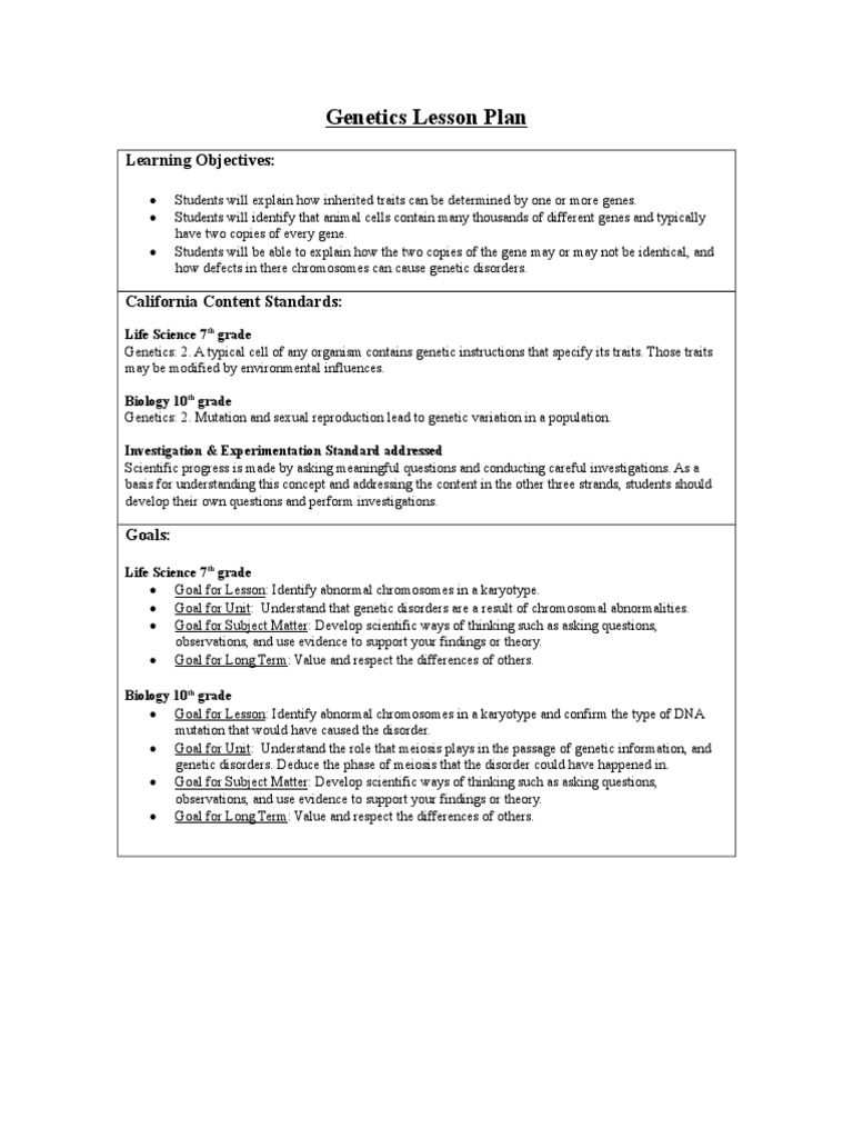 Genetics Lesson Plan Revision | PDF | Genetics | Gene