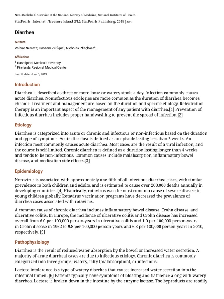 Diarrhea - StatPearls - NCBI Bookshelf | PDF | Diarrhea | Human Feces