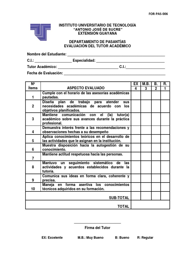 Formato Evaluacion Tutor Academico | PDF | Aprendizaje | Cognición