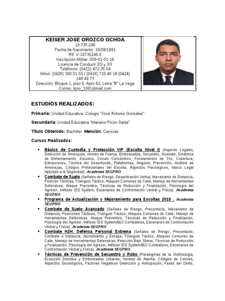 KEISER JOSE OROZCO OCHOA (Curriculum Actualizado) (1234 PDF | PDF | Autodefensa | Sicología